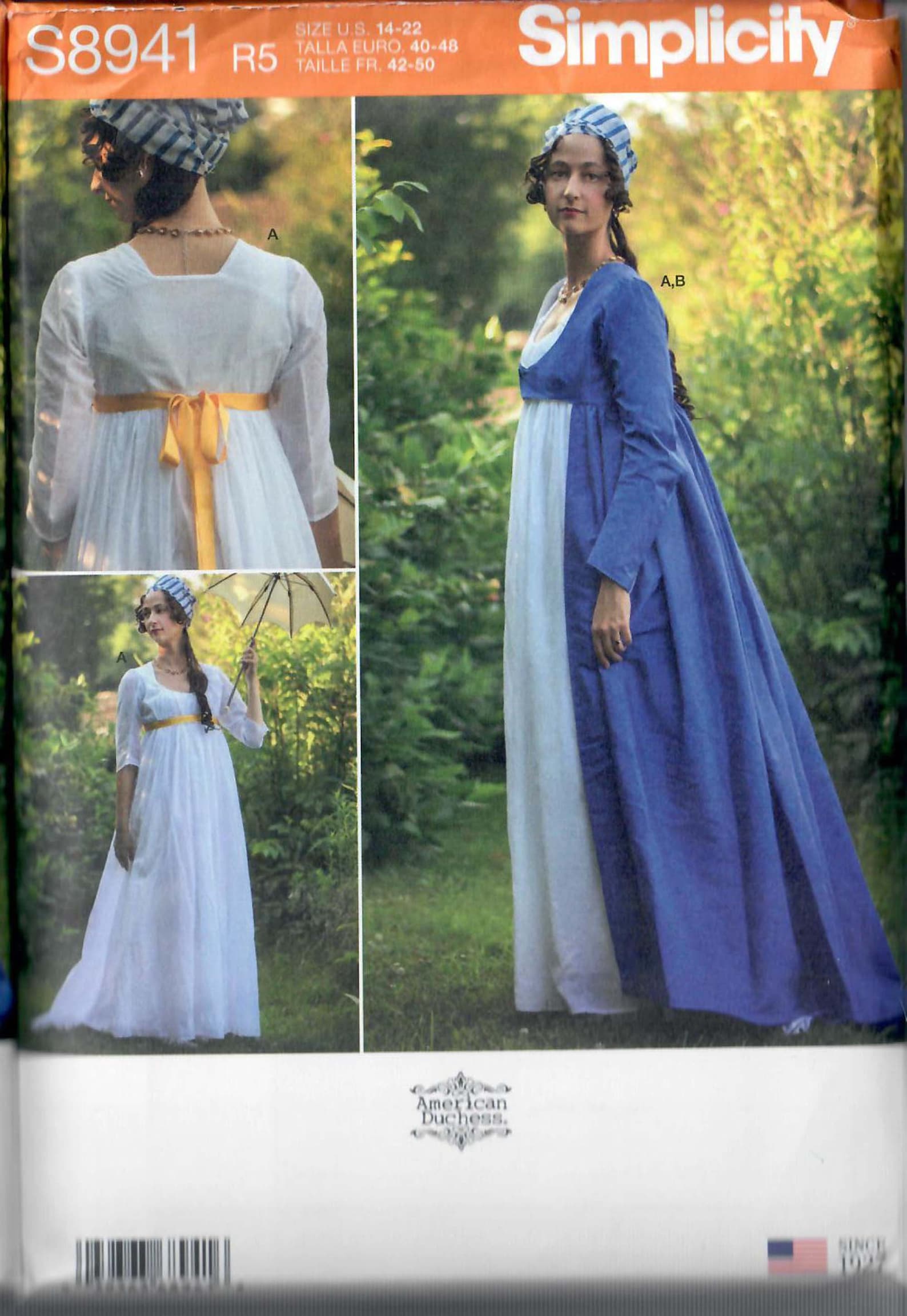 Simplicity 8941 Regency Era Sewing Pattern, Sizes 6-14 & 14-22 Designed ...