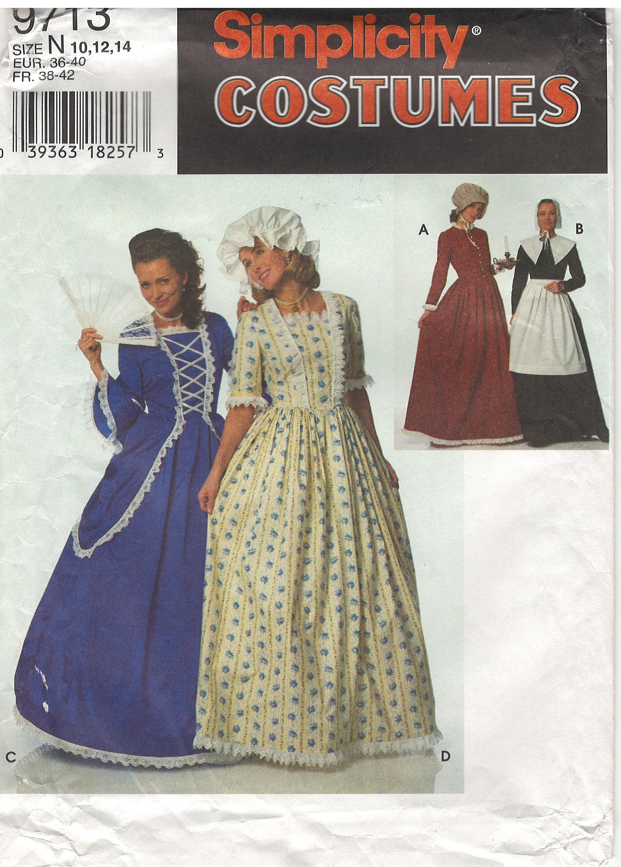 Simplicity 9713 18th/17th Century Costume Sewing Patterns, Size 10-12 ...