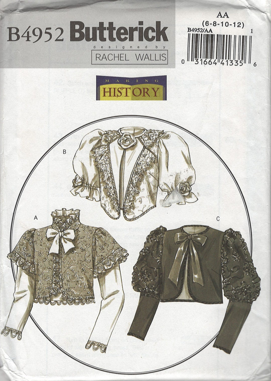 Butterick B4952 Making History 1890s Style Bodice Jacket Sewing Pattern ...