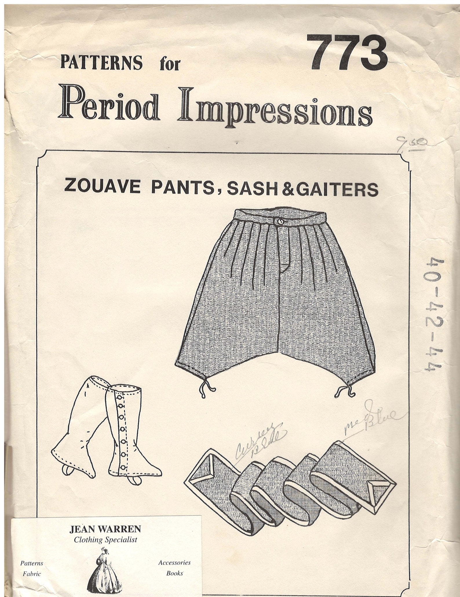 Period Impressions 773 1860s Zouave Pants, Sash & Gaiters Sewing ...