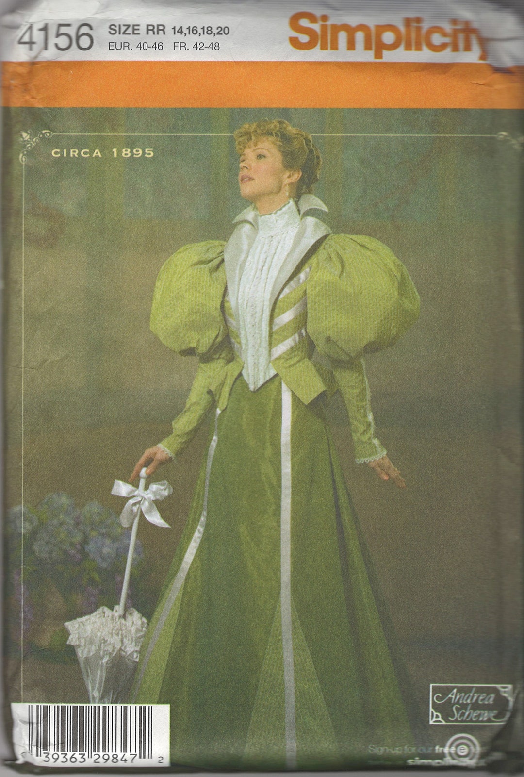 Simplicity 4156 C. 1895 Day Dress Sewing Pattern, Size 14, 16, 18, 20 ...