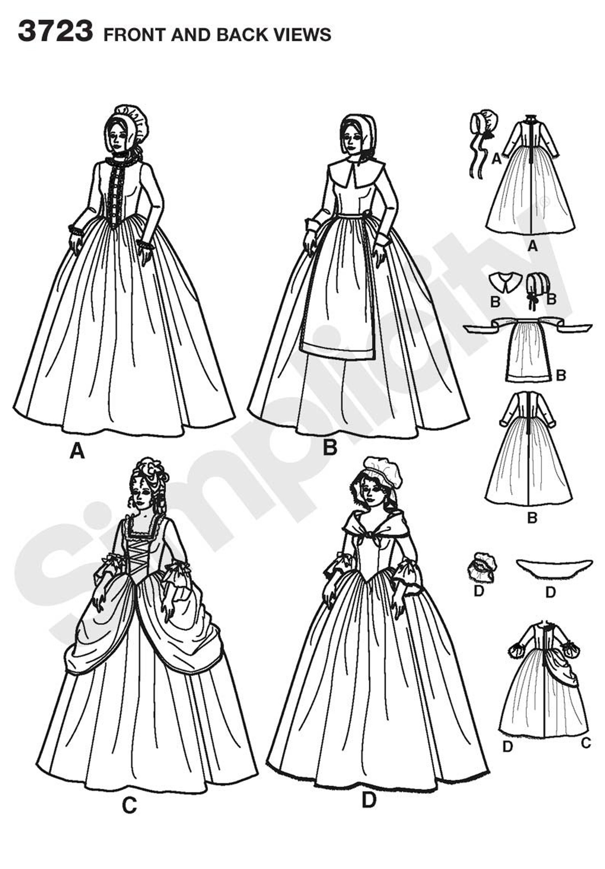 Simplicity 3723 Misses' Historical Costumes Sewing Pattern 4 Styles ...