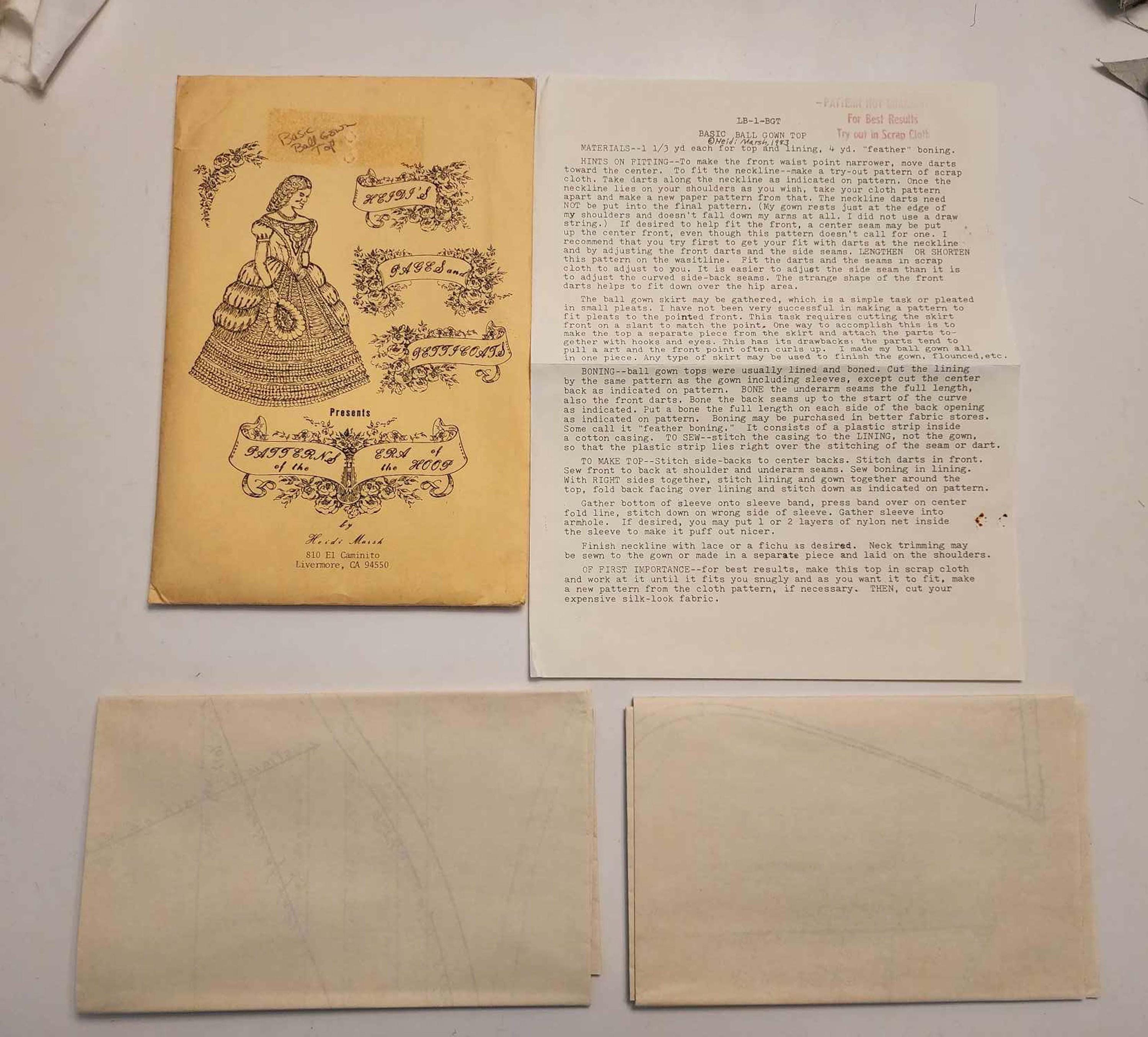 Heidi Marsh Patterns 1860s Women's Ballgown Bodice Sewing Pattern, Size ...