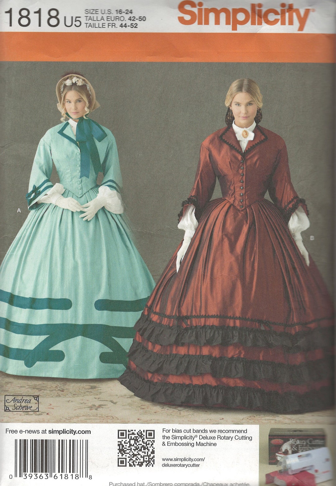 Simplicity 1818 1860s Civil War Era Day Dress Sewing Pattern, Sizes 8 ...