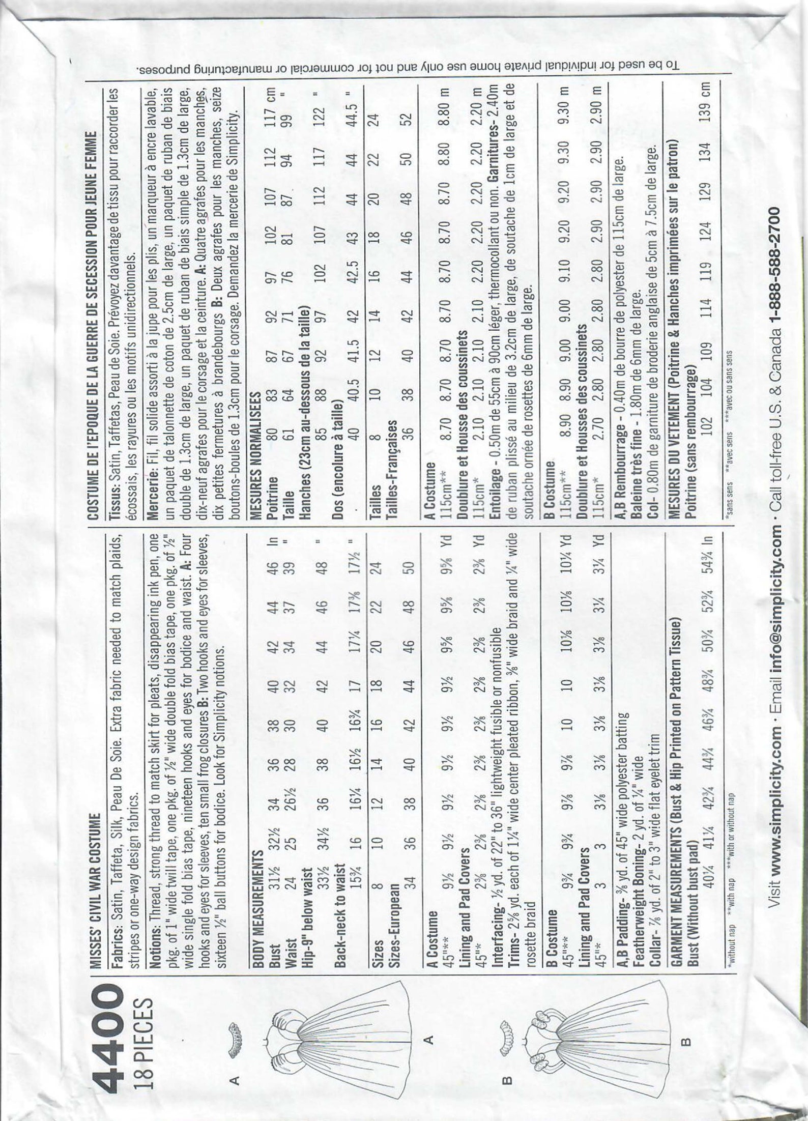 Simplicity 4400 Fashion Historian Misses' Civil War - Etsy