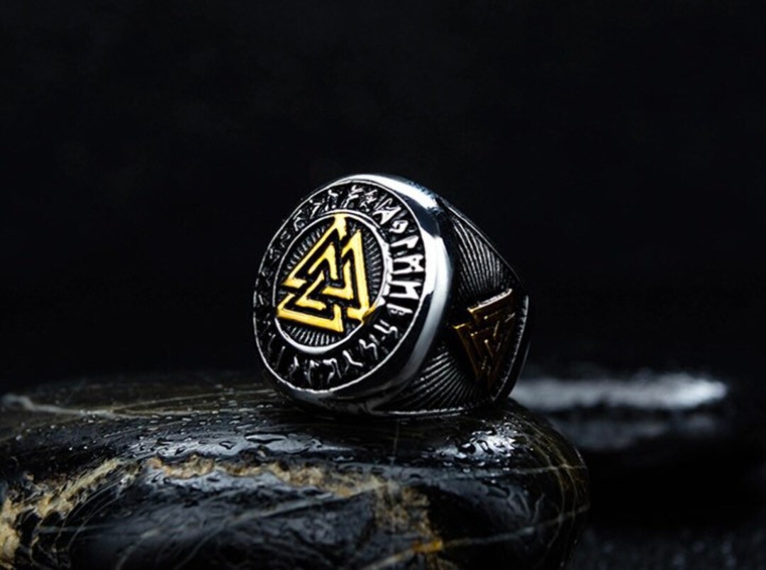 Viking Ring Gold Valknut Symbol Titanium Steel Ring With - Etsy