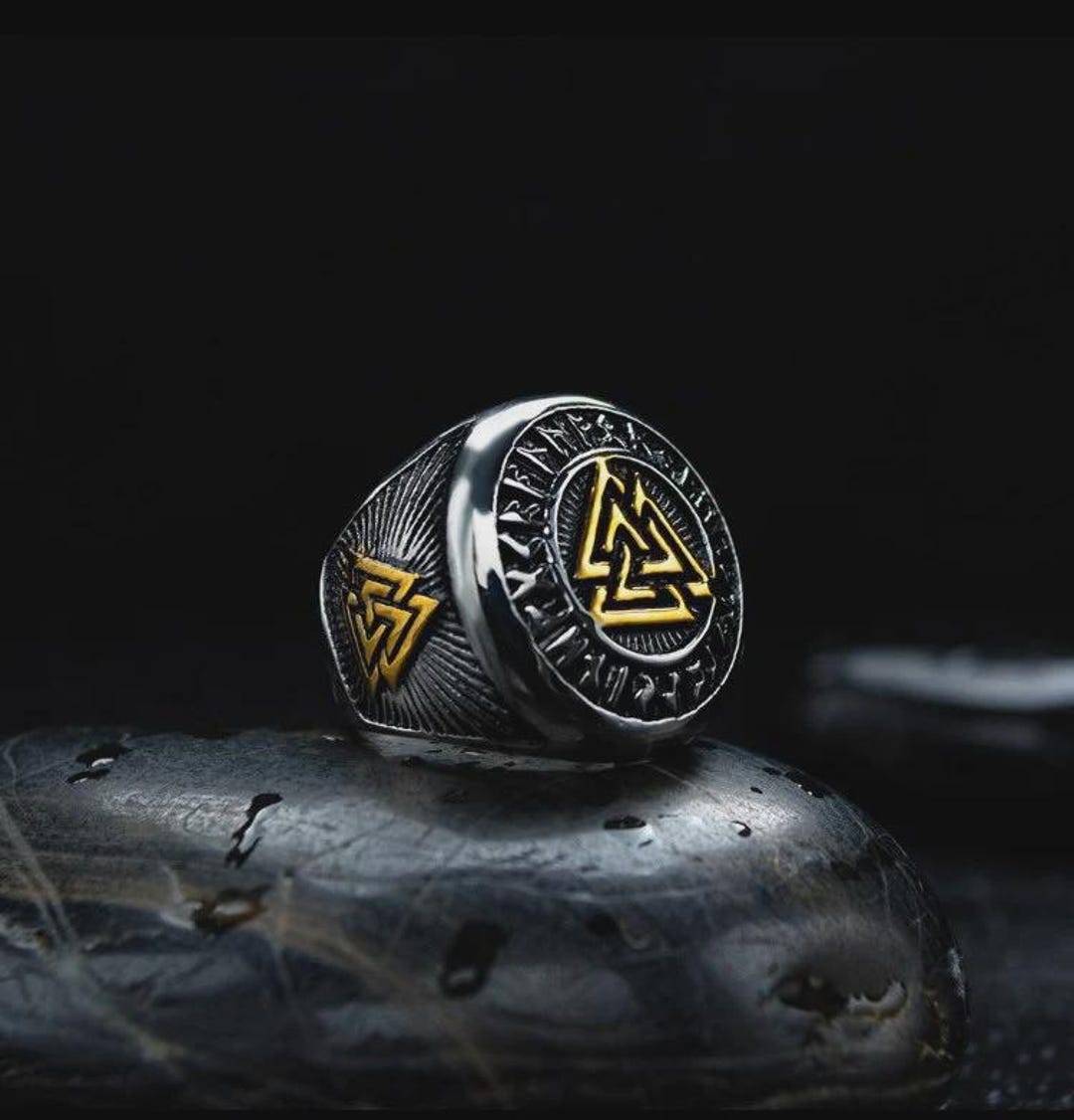 Gold Valknut Viking Ring: Titanium Steel Norse Runes, Odin Symbol - Etsy