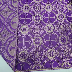 PURPLE GOLD Liturgical Religious Church Brocade Fabric Ecclesiastical ...