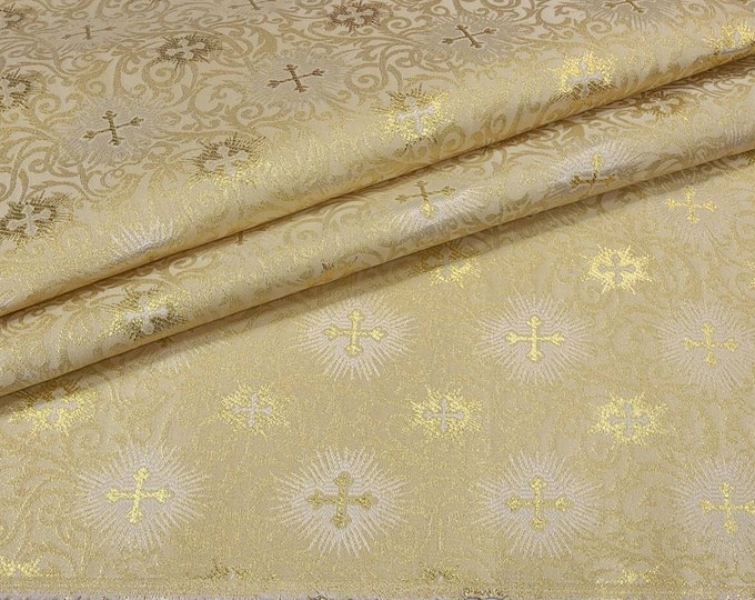 Ivory Gold Religious Brocade Fabric Liturgical Ecclesiastical Church ...
