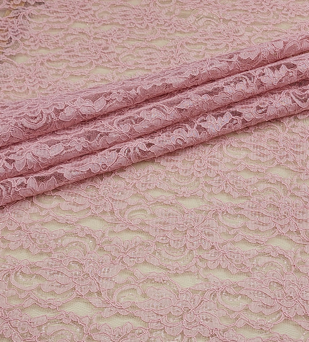 Dusty Rose Corded Floral on Mesh Lace Fabric by the Yard for Bridal ...