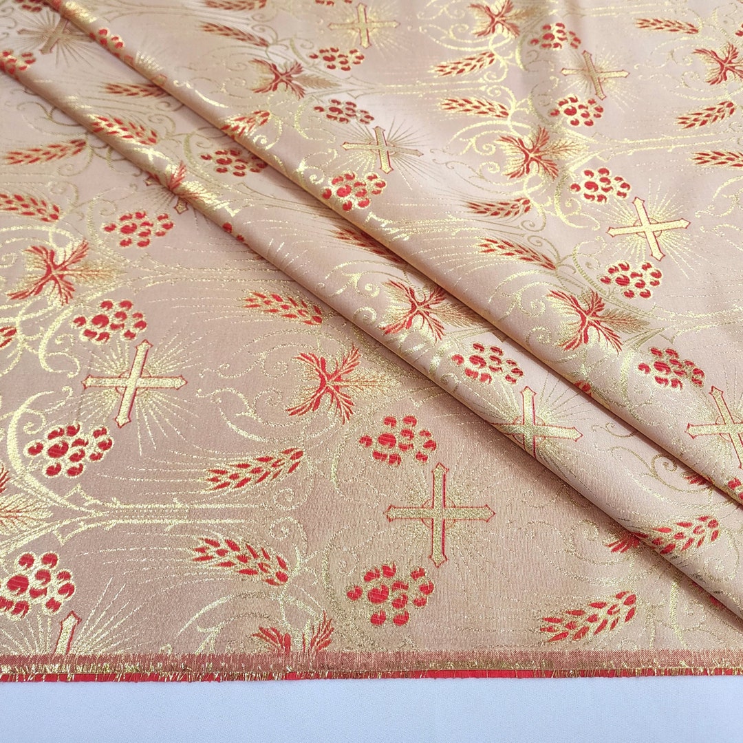 Ivory Red Gold Church Liturgical Metallic Brocade Fabric by the Yard ...