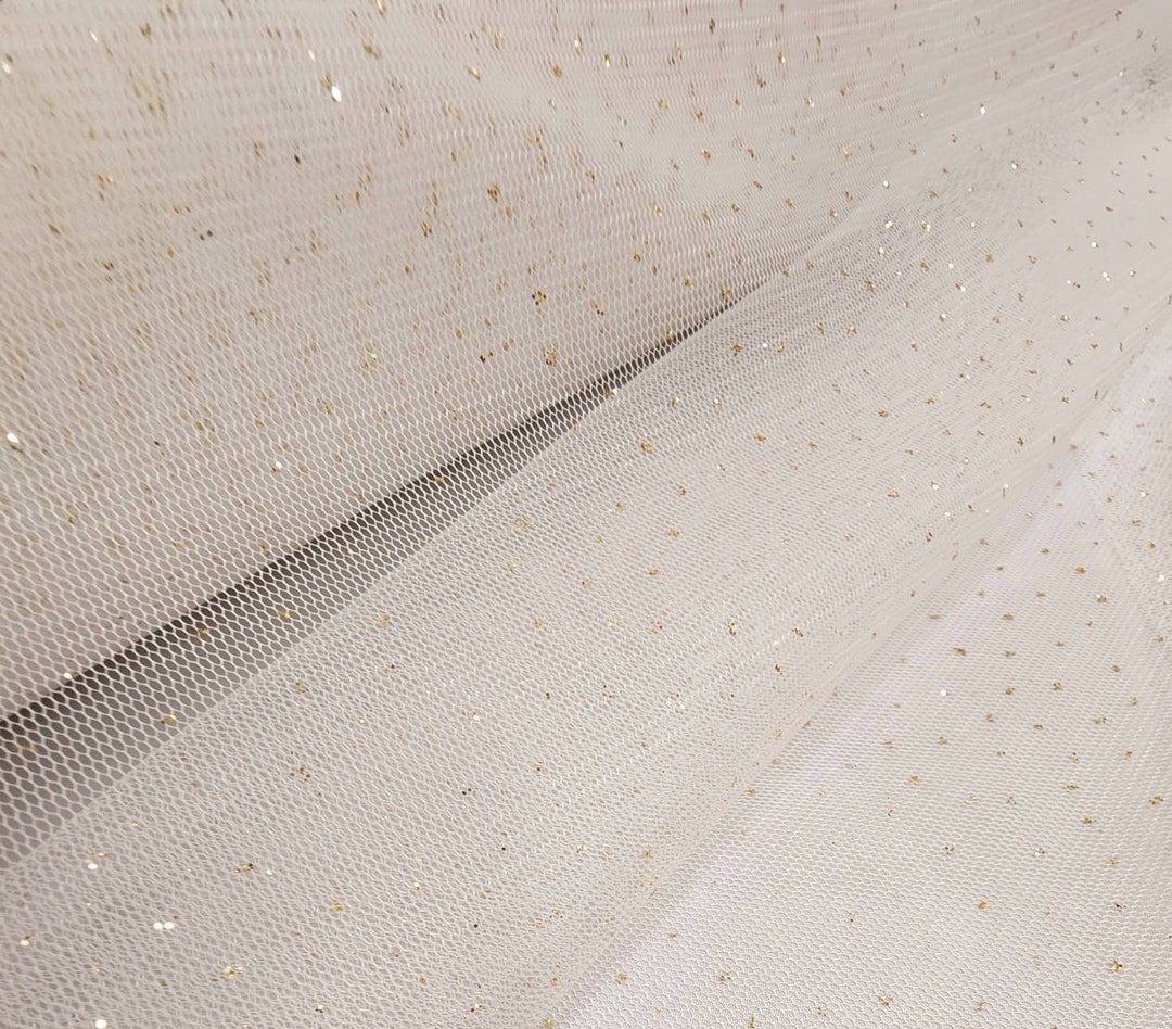 IVORY GOLD Glitter Sparkle English Netting Tulle Fabric by the Yard ...