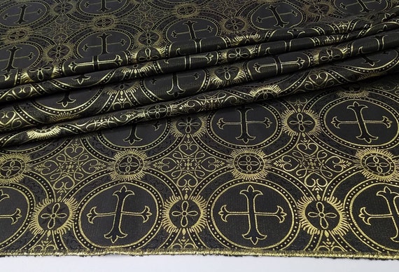 BLACK Gold Religious Brocade Liturgical Fabric - Etsy