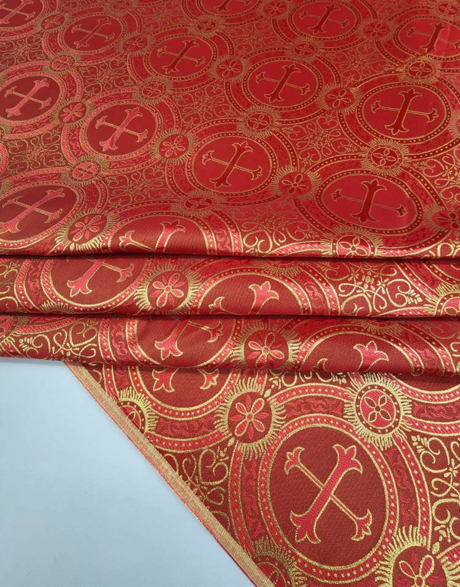 Red Gold Religious Brocade Liturgical Fabric - Etsy