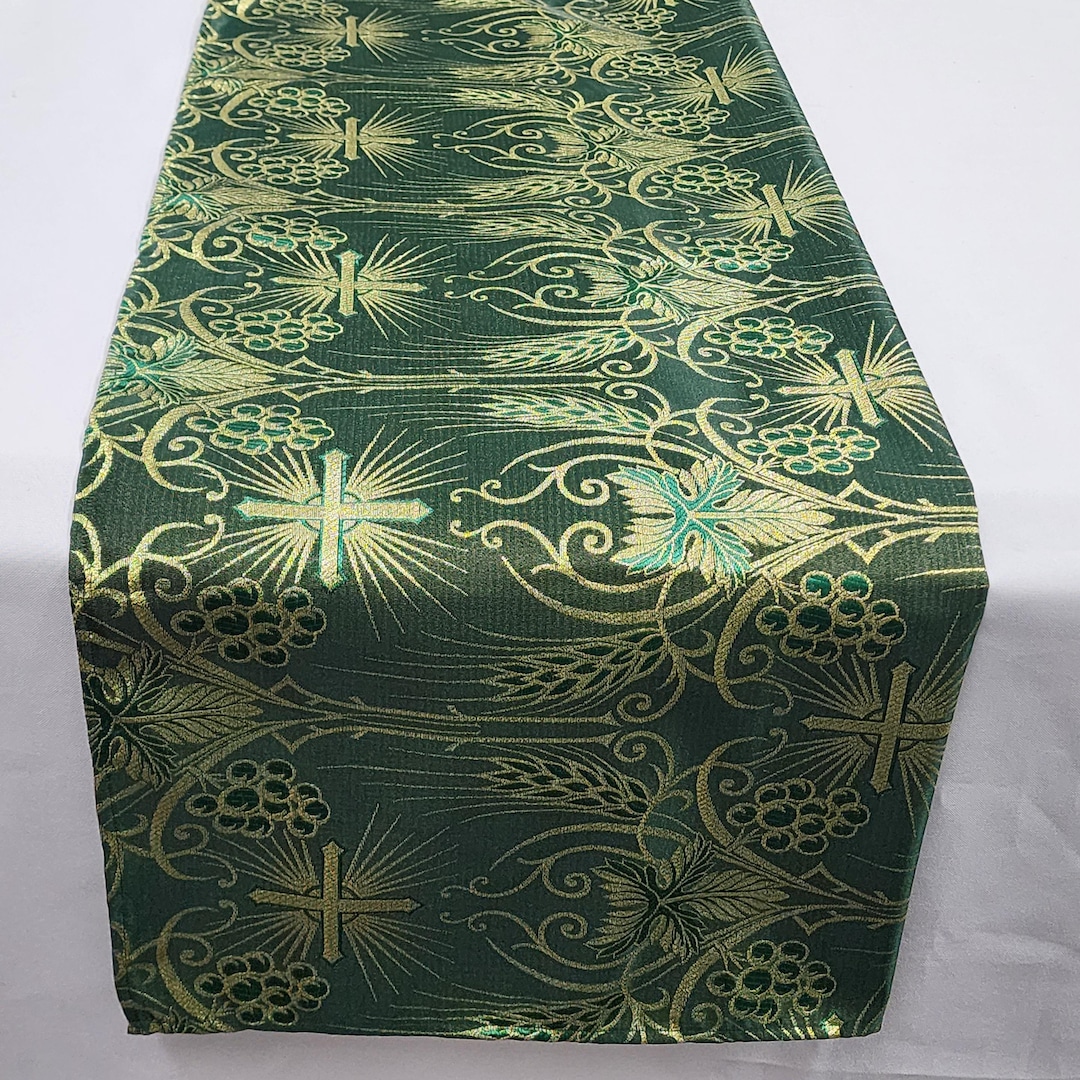 Runner 14"x90" Altar Cloth Catholic Christian Home Green Gold Linens ...