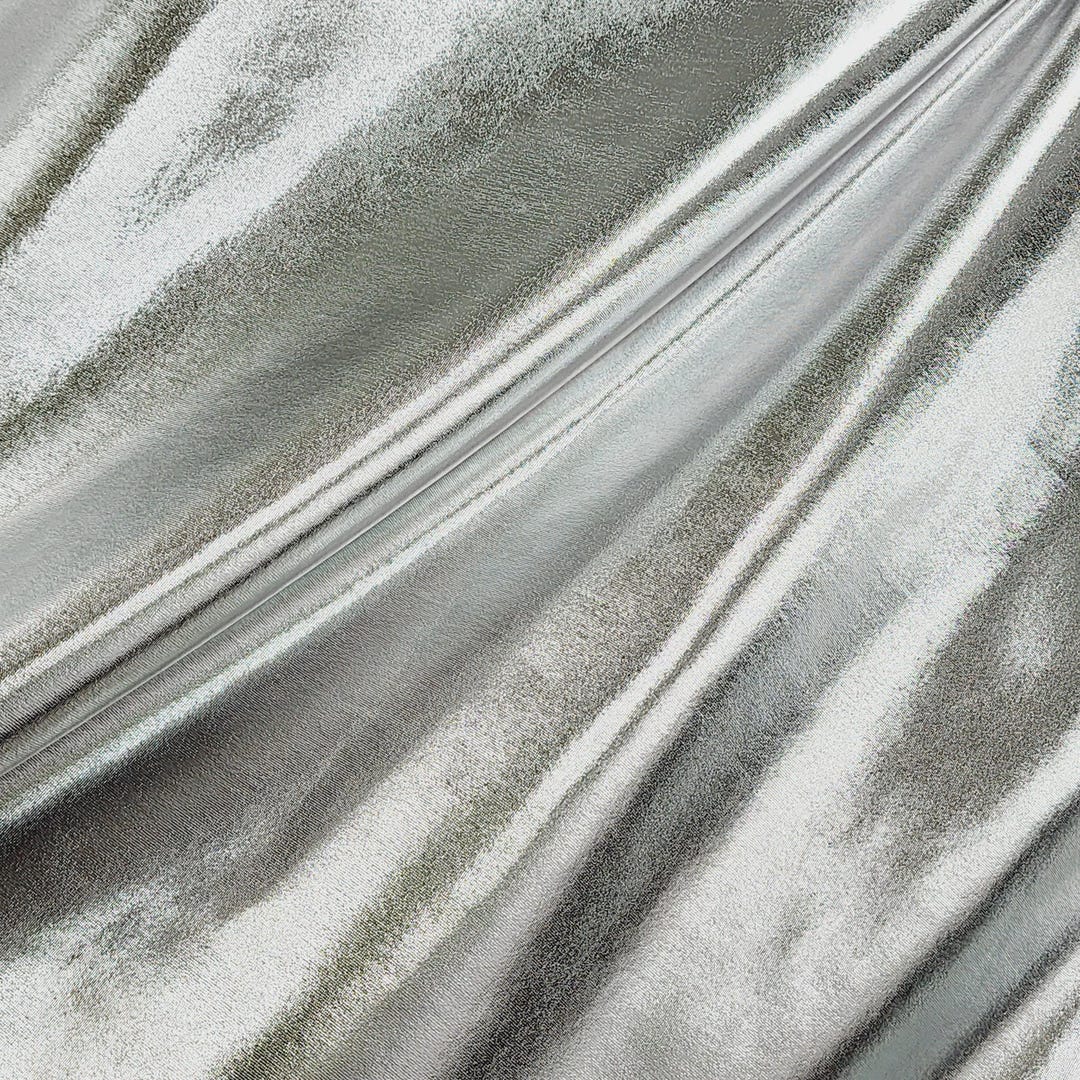SILVER 4-way Stretch Metallic Foil Fabric by the Yard - Foil Metallic ...