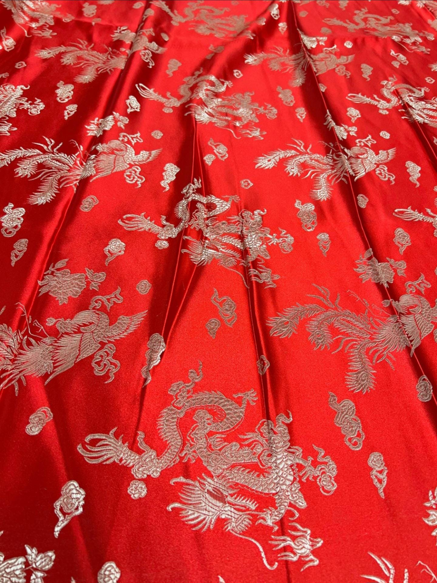 Red Dragon Jacquard Brocade Chinese Satin Fabric by the Yard for Skirts ...