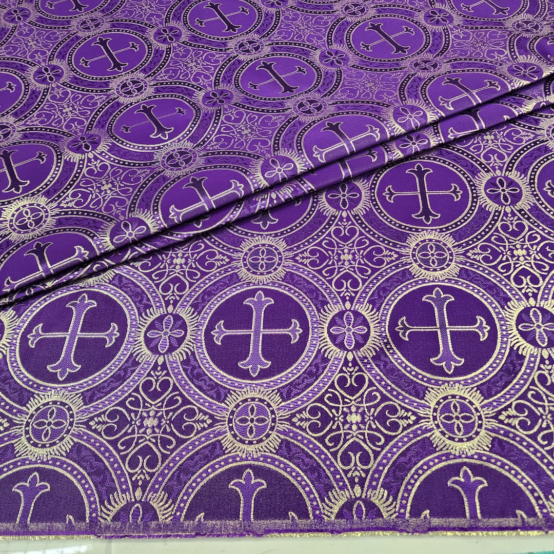 PURPLE GOLD Liturgical Religious Church Brocade Fabric Ecclesiastical ...
