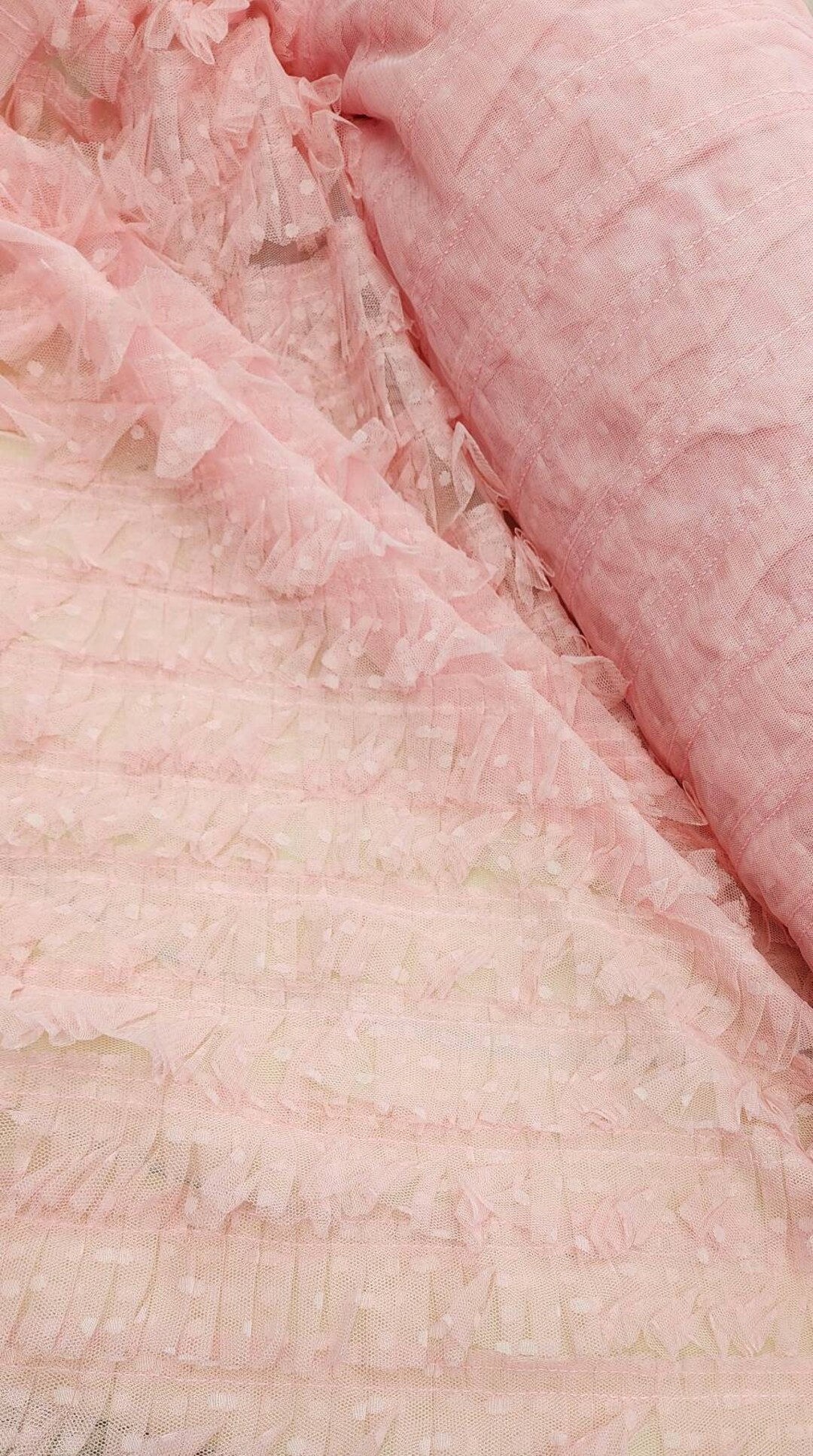 Light Pink Ruffles on Mesh Fabric Polka Dots on Ruffle - Etsy