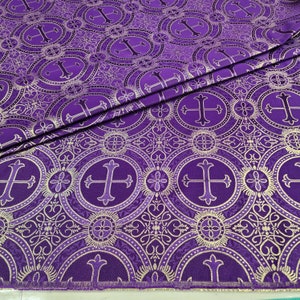 PURPLE GOLD Liturgical Religious Church Brocade Fabric Ecclesiastical ...
