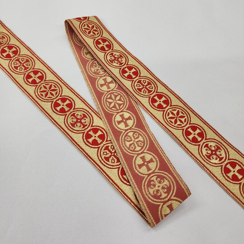 Red Gold Liturgical Ribbon 2inches Wide Trim Lace Fabric Religious ...