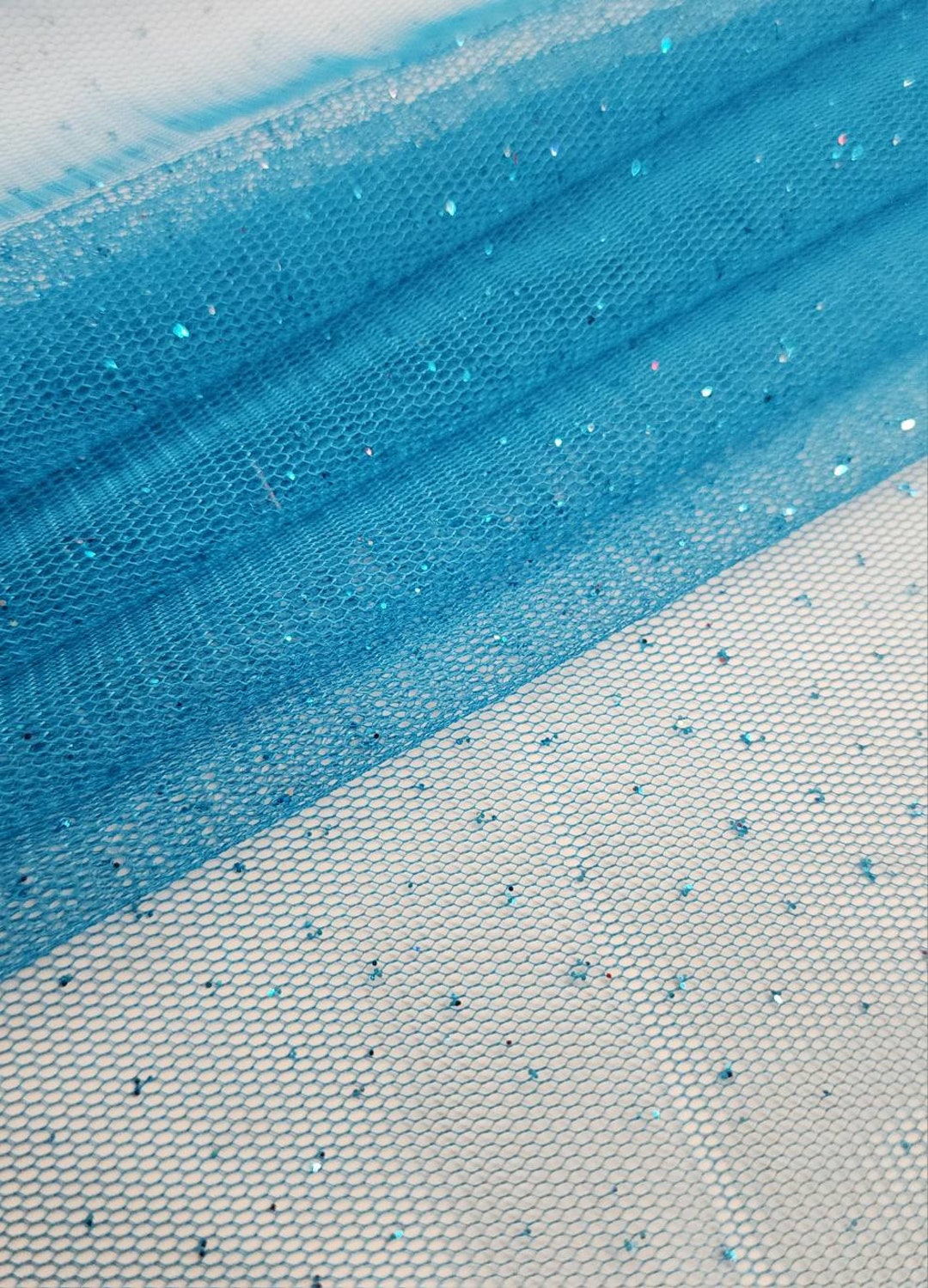 TURQUOISE BLUE Glitter Sparkle English Netting Tulle Fabric by the Yard ...
