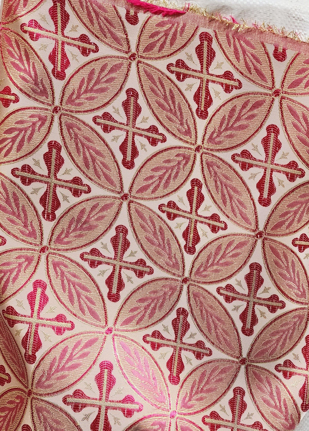 Fuchsia Gold Metallic Religious Brocade Liturgical Fabric ...
