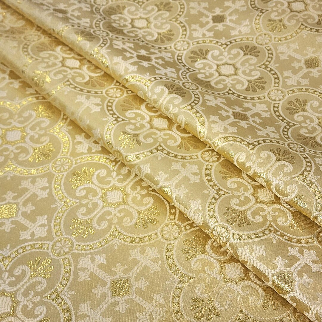 Ivory Gold Liturgical Fabric Religious Apparel Cross Church Brocade ...