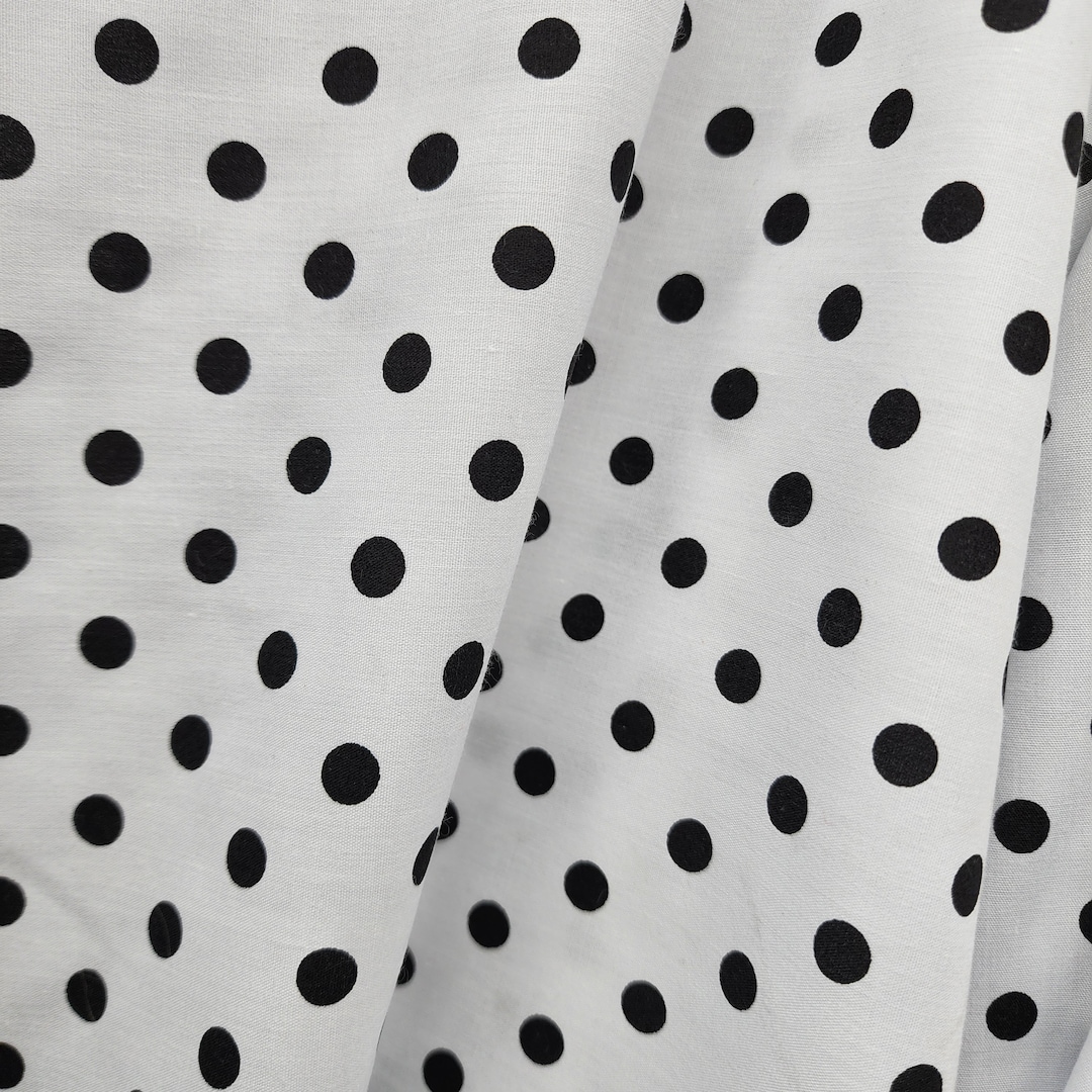 3/4" Black White Polka Dot Polycotton Fabric, Black Dots on White ...