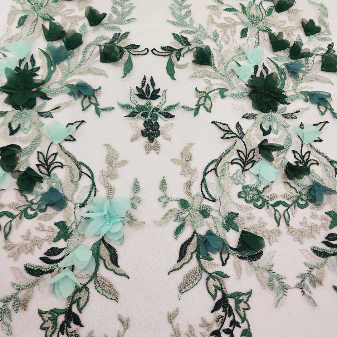 Mint Hunter Green 3d Floral Design Embroidery on Mesh Lace Dresses ...
