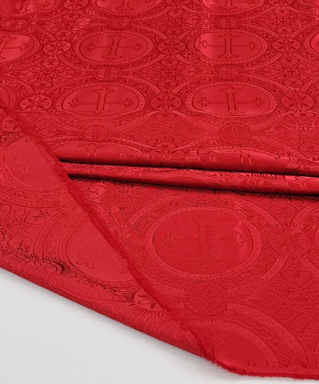 Red Religious Brocade - Liturgical Fabric - Ecclesiastical Jacquard ...