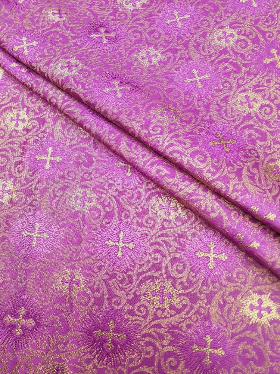 Purple Liturgical Jacquard Brocade Fabric Cross Religious Event ...