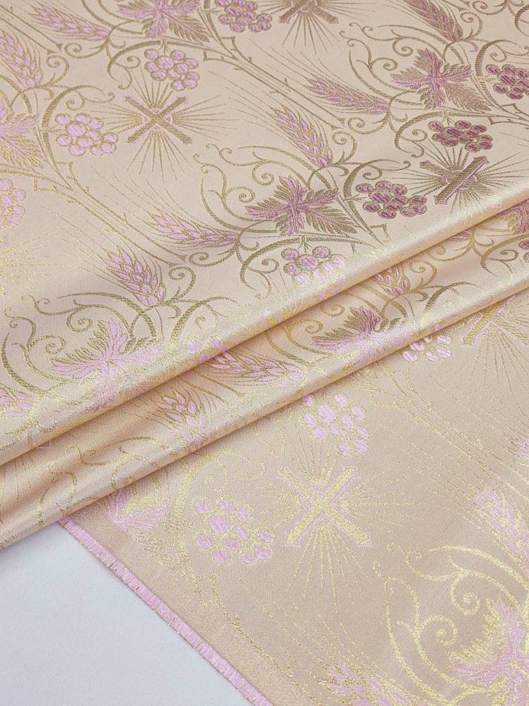 Ivory Lilac Gold Church Liturgical Metallic Brocade Fabric by the Yard ...