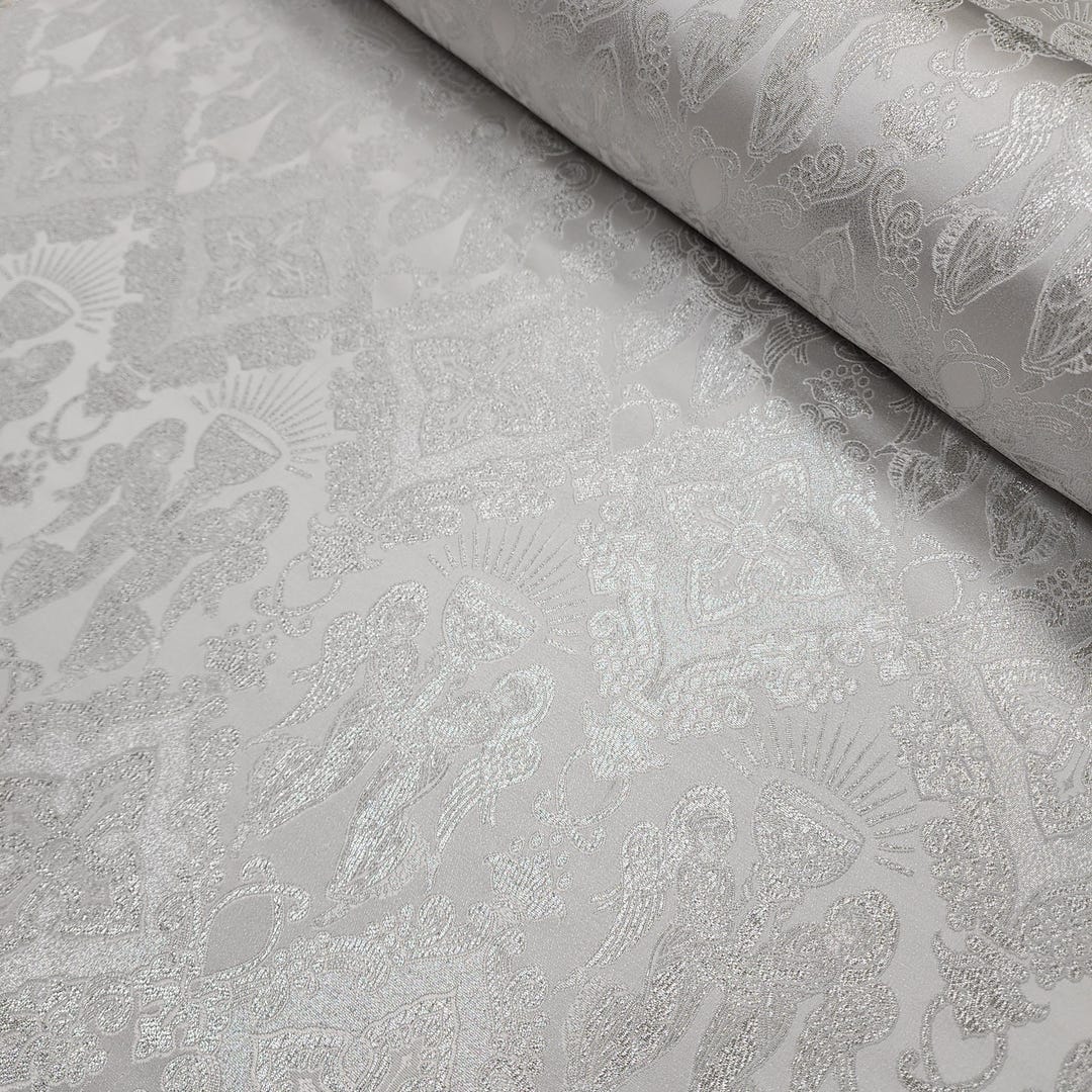 White Silver Liturgical Brocade Jacquard Fabric by the Yard for Church ...