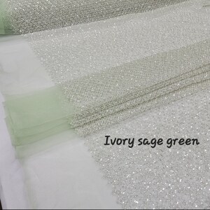 Swiss Ivory Jade Blue Fashion Beaded and Sequins on Mesh Lace Fabric by ...