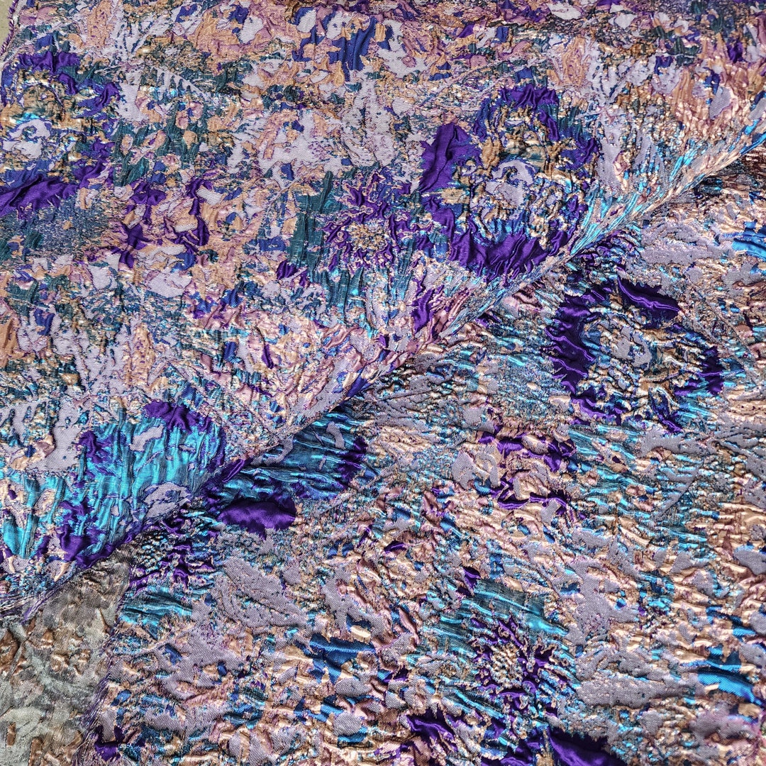 Violet Purple Colorful Crinkle Metallic Pattern Design Brocade Jacquard ...