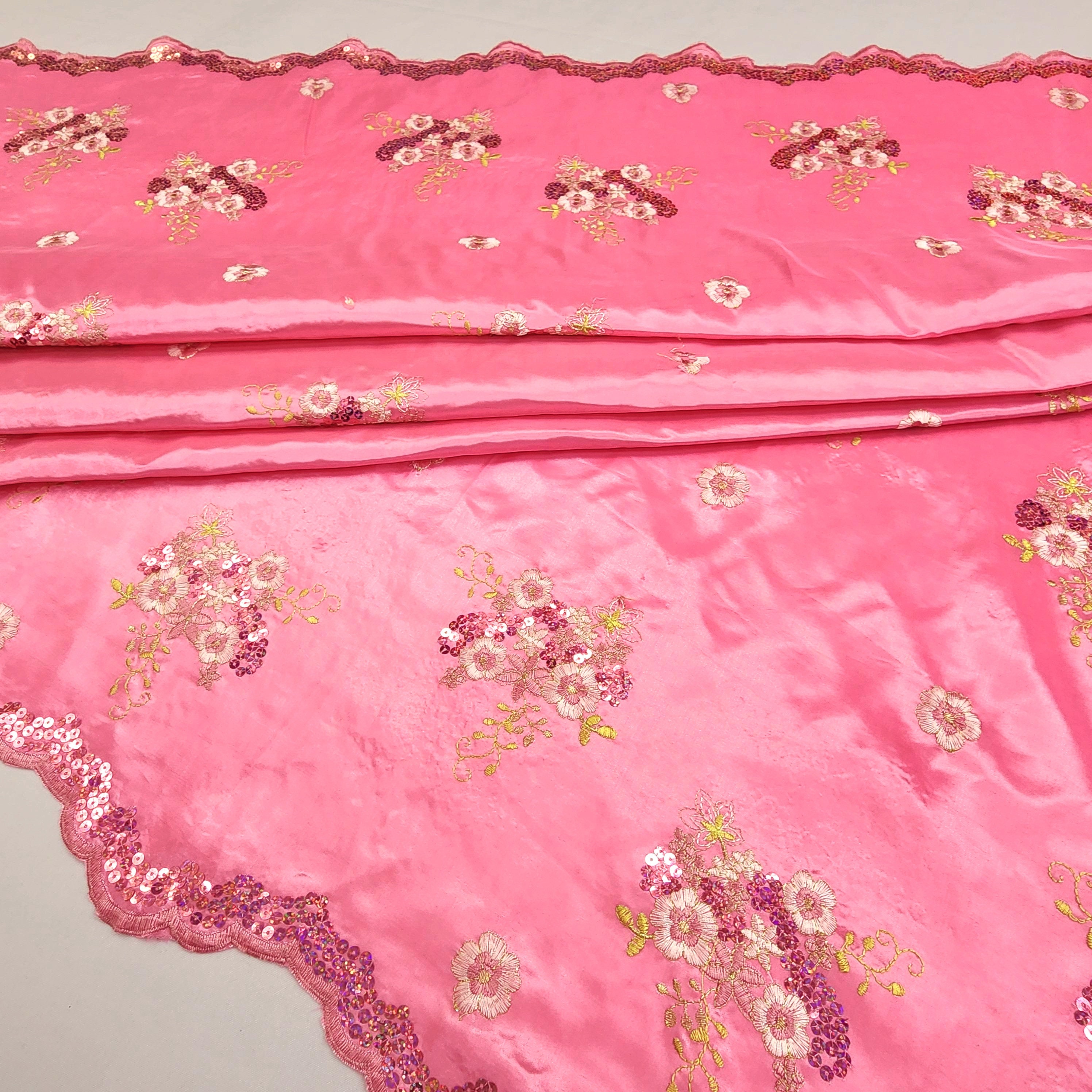 ROSE Floral Embroidery With Sequins on Taffeta Fabric by the Yard for ...