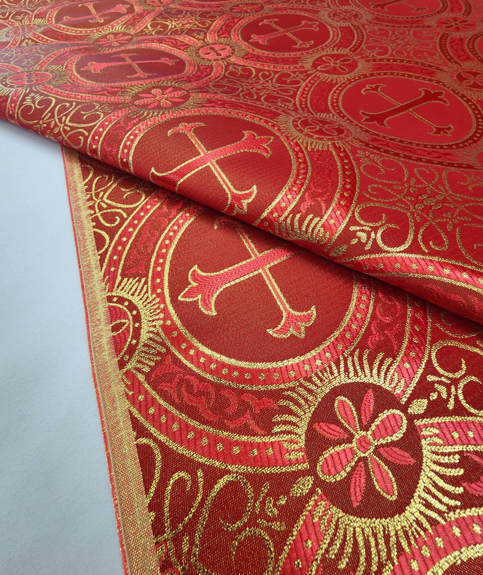 Red Gold Religious Brocade Liturgical Fabric - Etsy