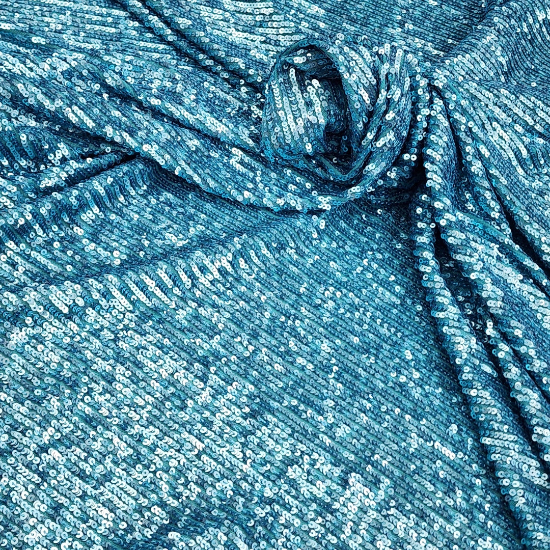 Turquoise Blue Sequins on Stretch Mesh Fabric by the Yard for Dress ...
