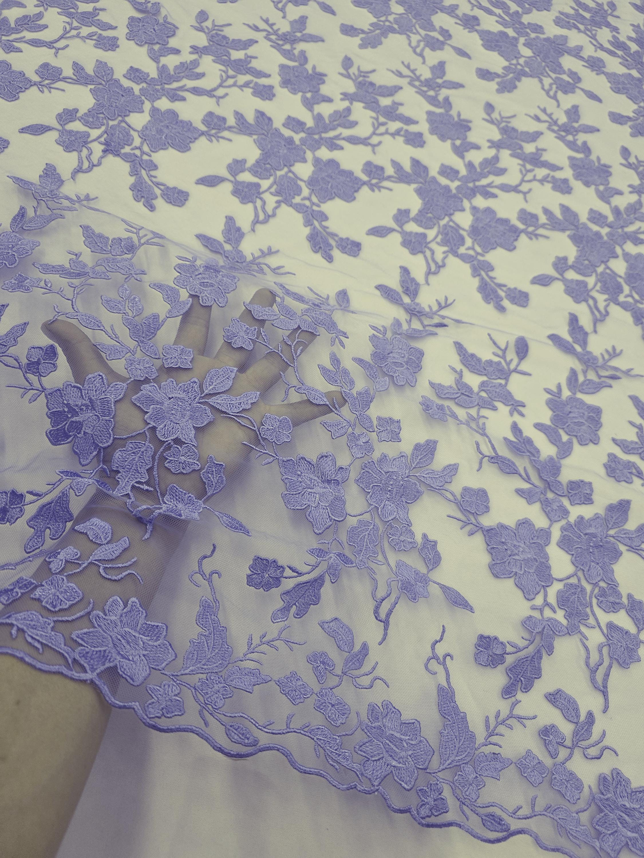 Lavender Floral Embroidery Mesh Lace Fabric by the Yard for Wedding ...