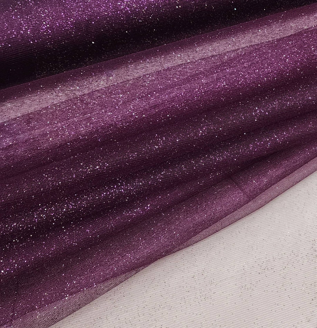 PLUM Glitter Sparkle Tulle Fabric by the Yard for Gowns - Prom - Bridal ...