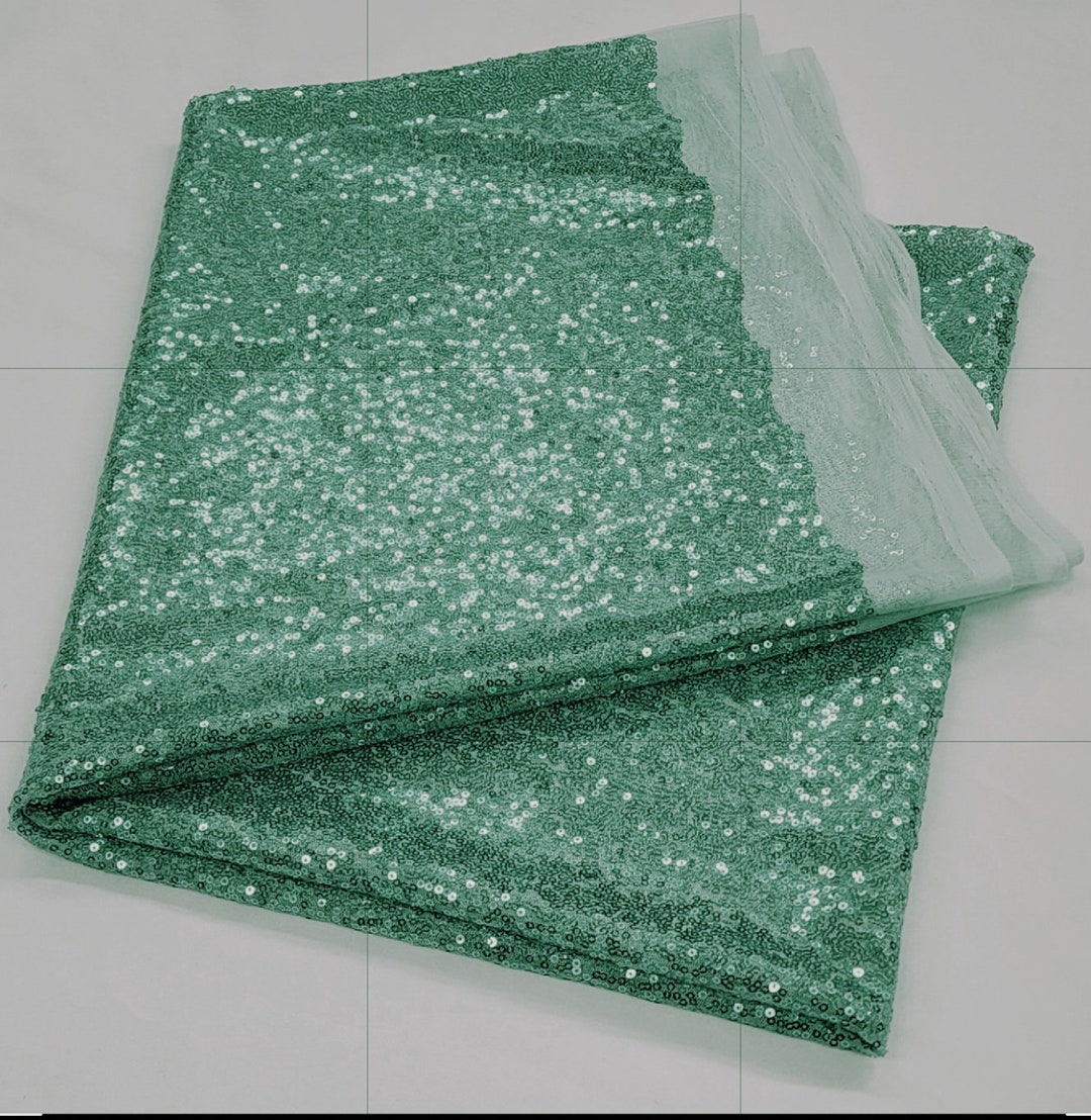 Mint Green Medium Shimmer Pattern Sequins on Mesh Fabric by the Yard ...