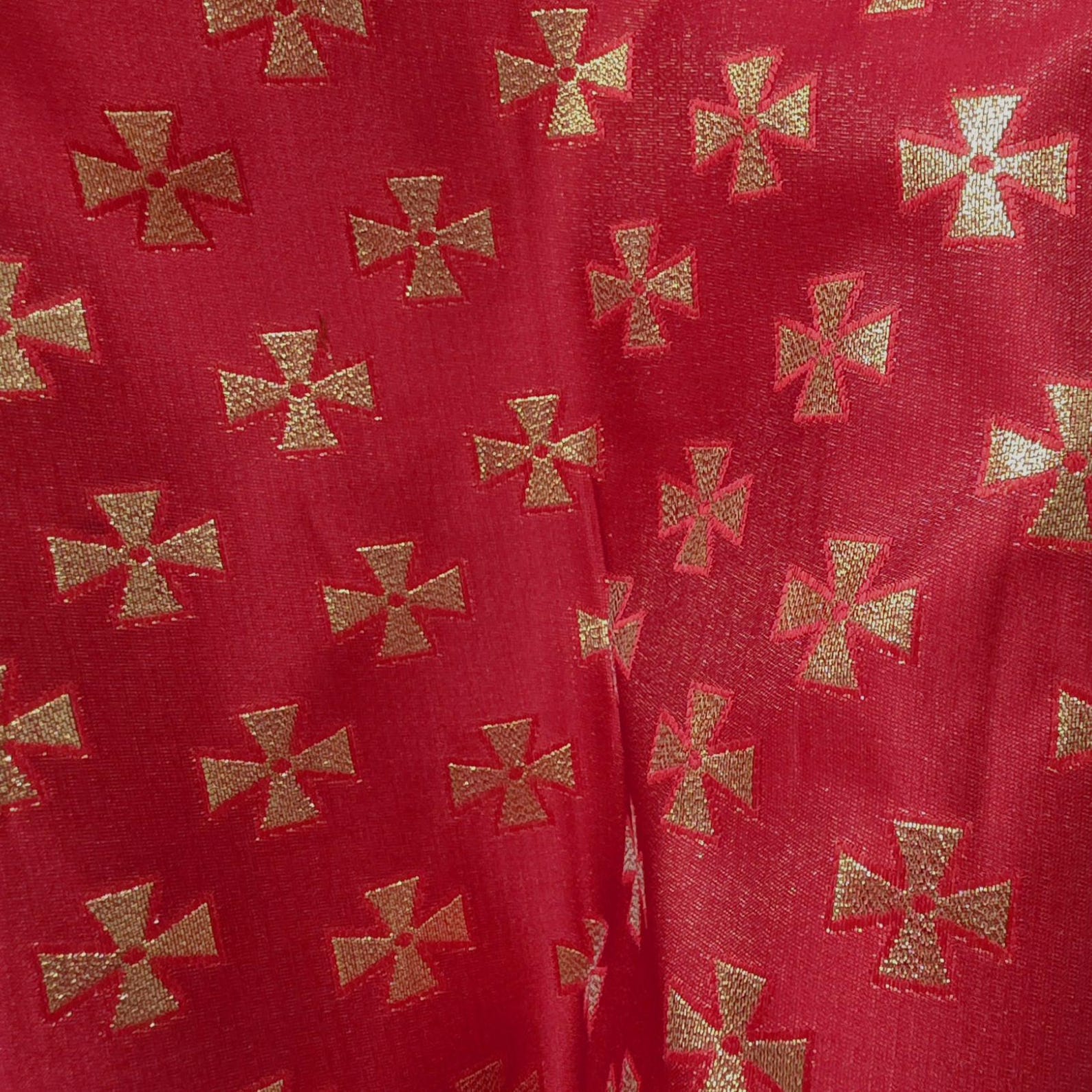 Red Gold Liturgical Brocade Metallic Jacquard Fabric Vestment Cross ...