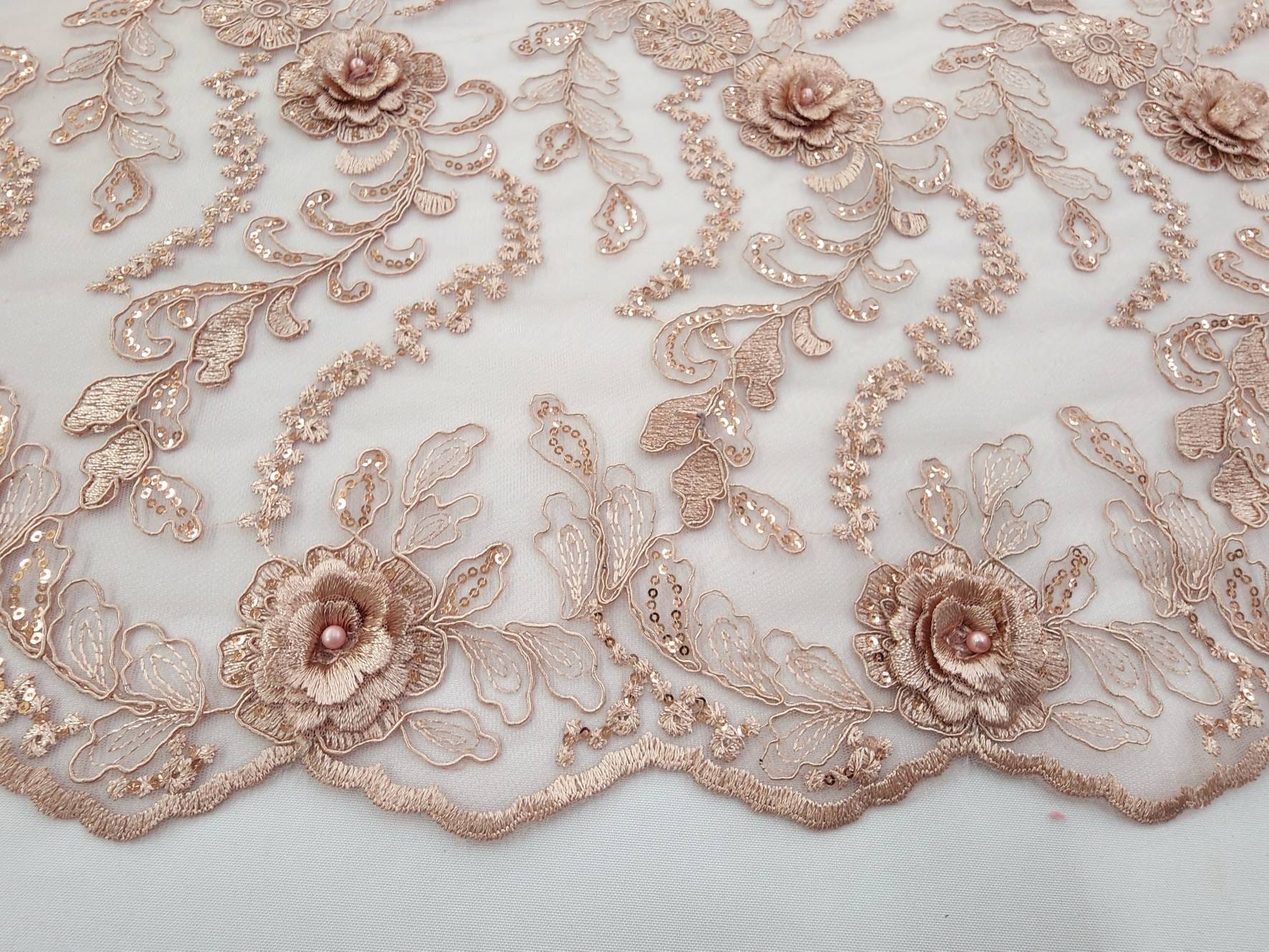 BLUSH 3D Polyester Floral Embroidery With Sequins on Mesh Lace - Etsy