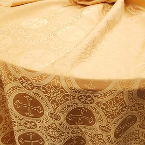 Liturgical Cross Brocade Fabric by the Yard Religious Jacquard Vestment ...