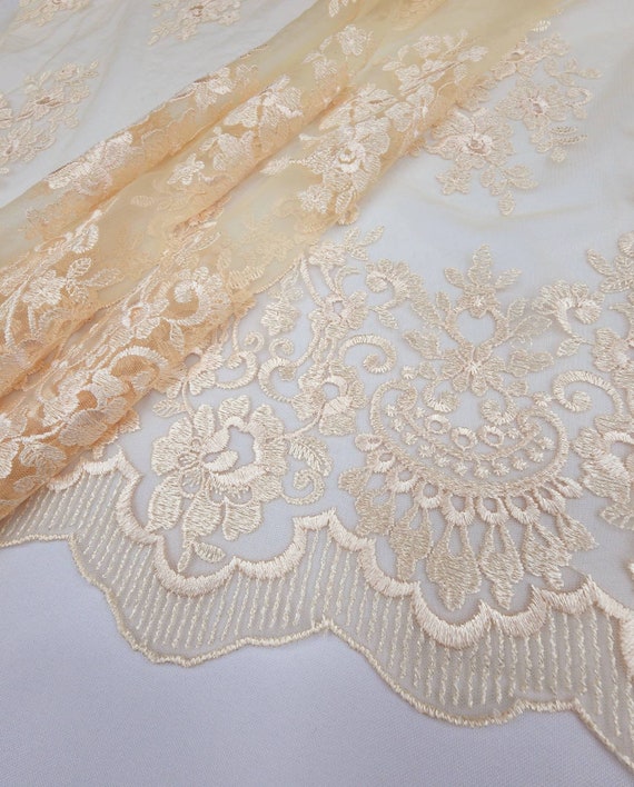 CHAMPAGNE Embroidery Floral on Mesh Lace Fabric by the Yard - Etsy