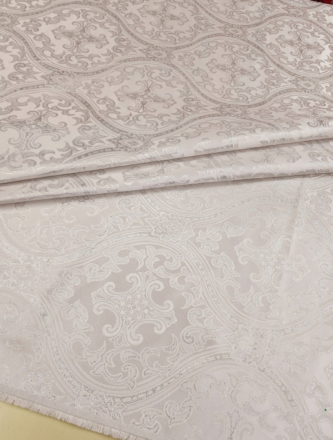 White Silver Religious Brocade Fabric - Liturgical - Ecclesiastical ...