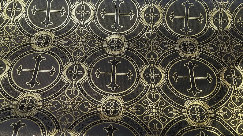 BLACK Gold Religious Brocade - Liturgical Fabric - Ecclesiastical ...