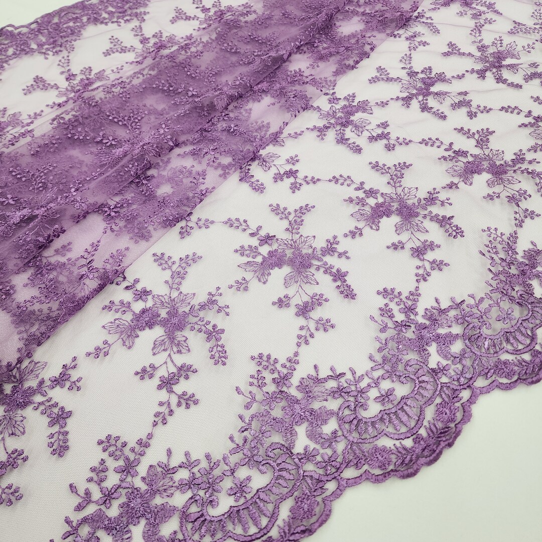 Light Purple Embroidery Floral on Mesh Lace Fabric by the Yard for Gown ...