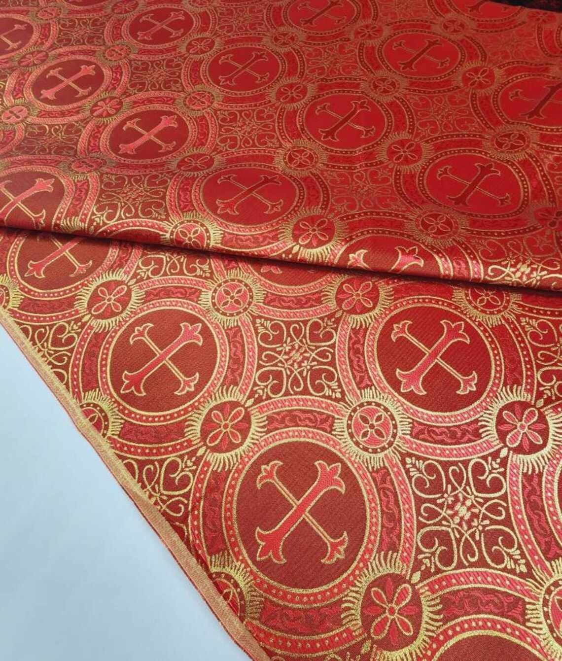 Red Gold Religious Brocade Liturgical Fabric - Etsy